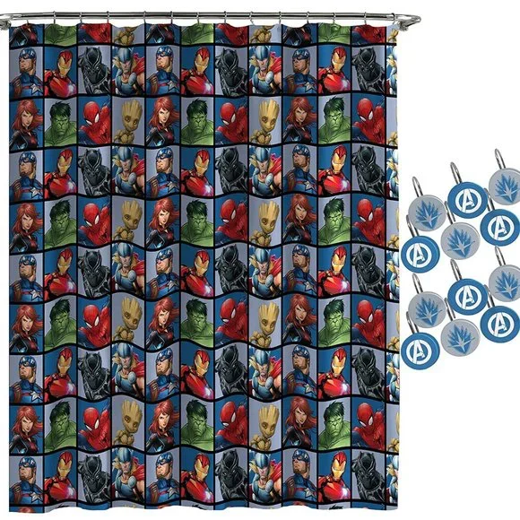 Marvel Shower Curtain Marvel All New Fabric Shower Curtain Set With 12